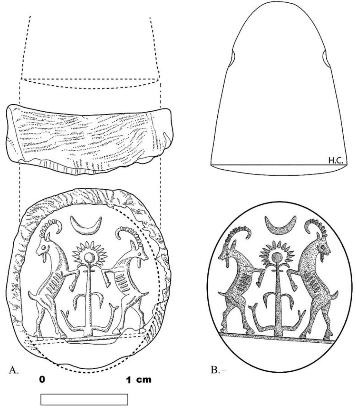 Reconstruction drawing of qedesh bulla impression and its