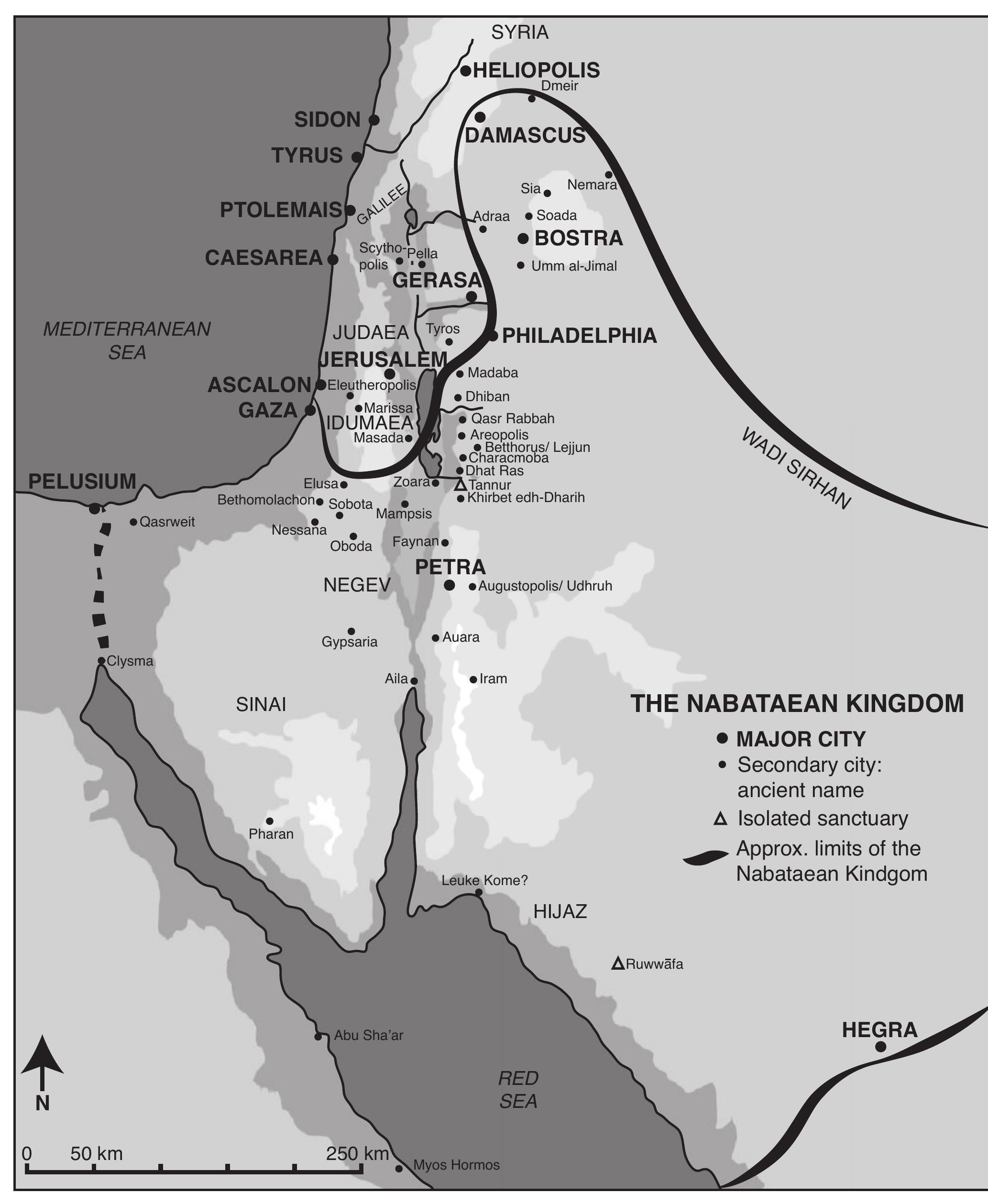 Map of the nabataean kingdom with major sites (after parker