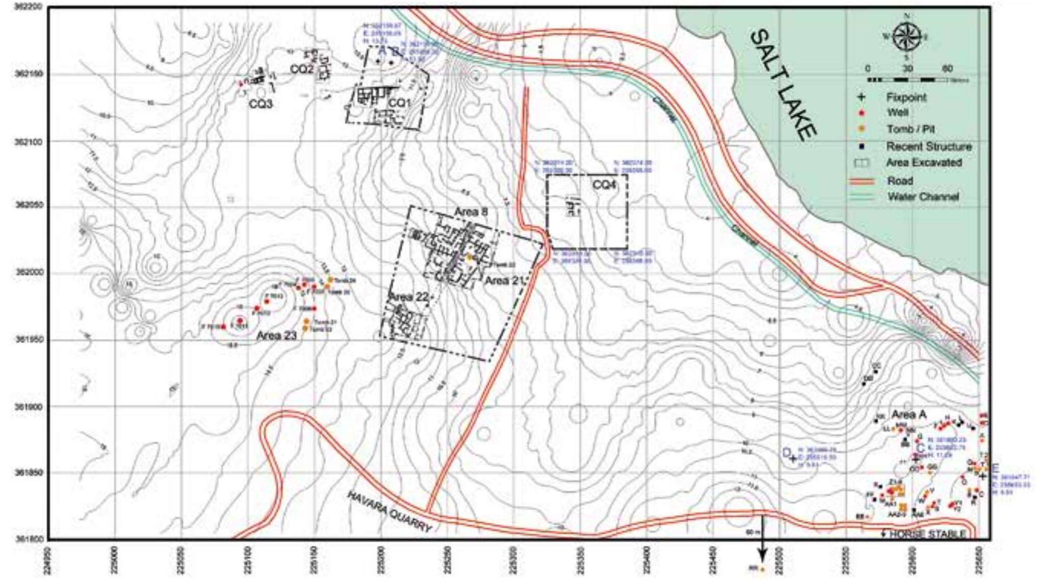 (above). topographic map of hala sultan tekke. from west to