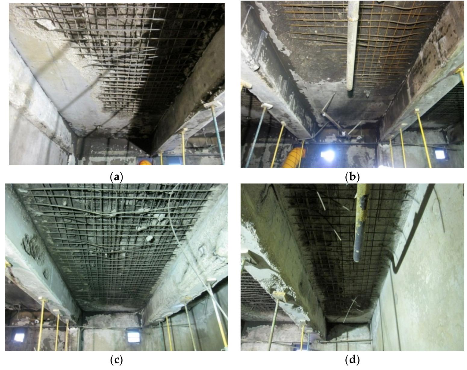 Damage in each span of slab on its soffit, observed from the