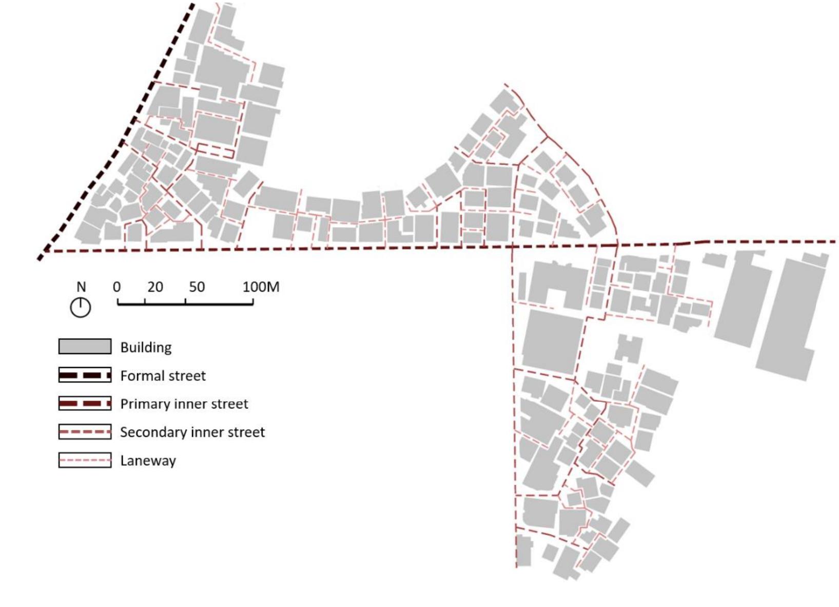 Map of street network. secondary inner street, and laneway