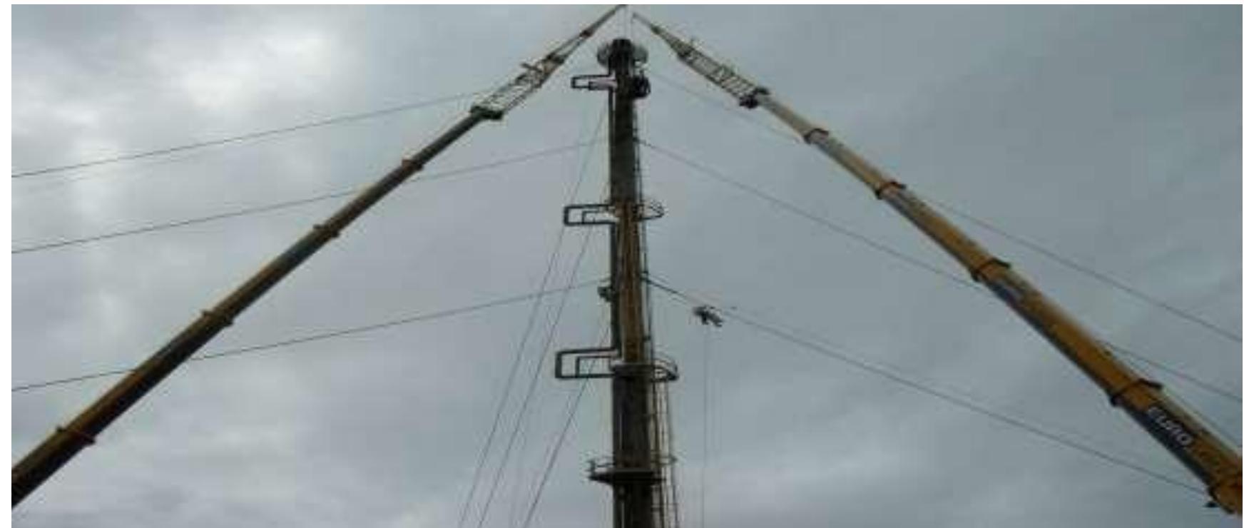 Works on a flare stack using cranes and baskets, combined