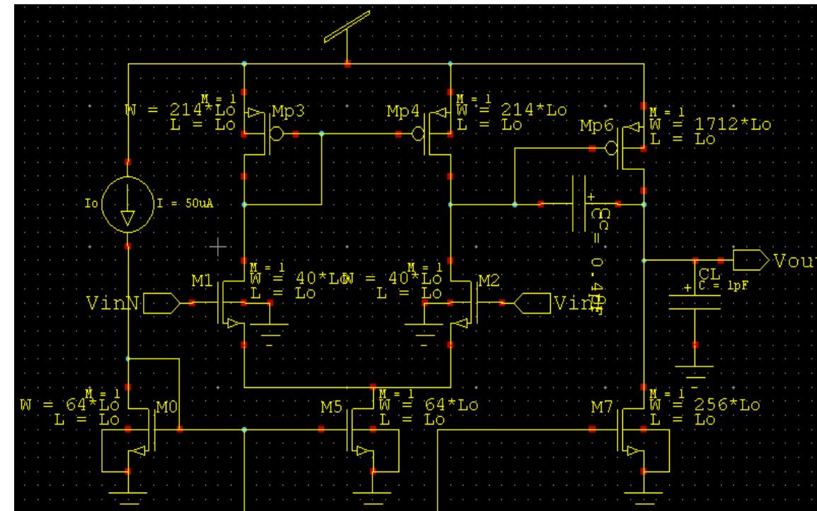 Two stage miller compensated op-amp schematic