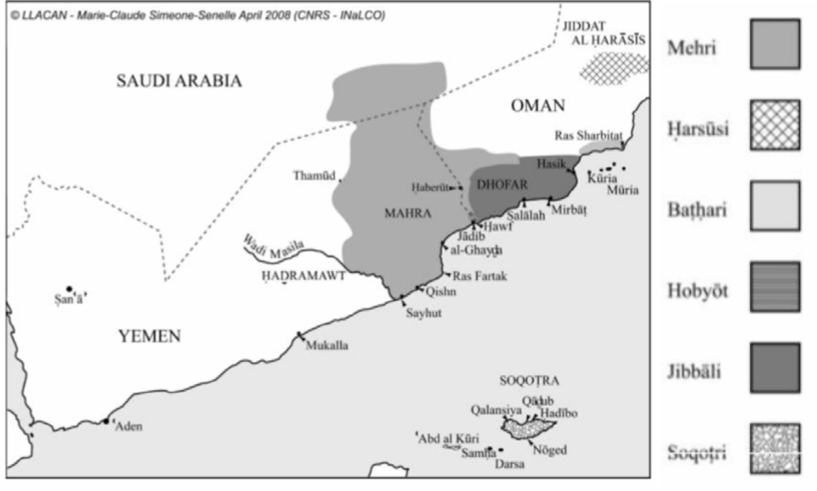 Map 1. location of modern south arabian languages