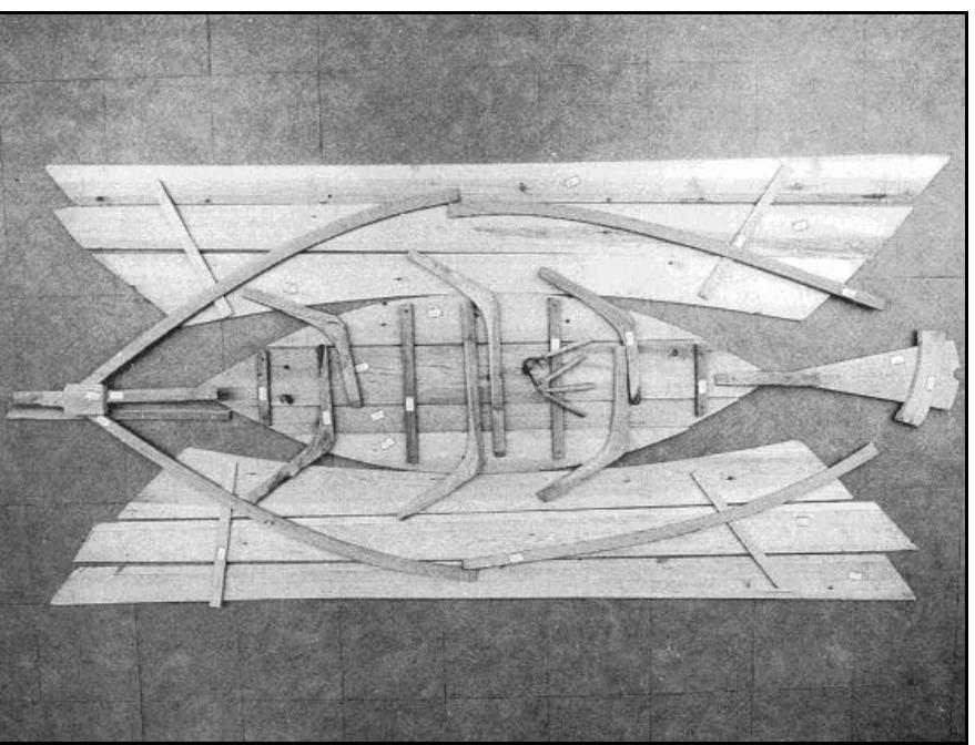 A partially assembled dory illustrating how properly shaped