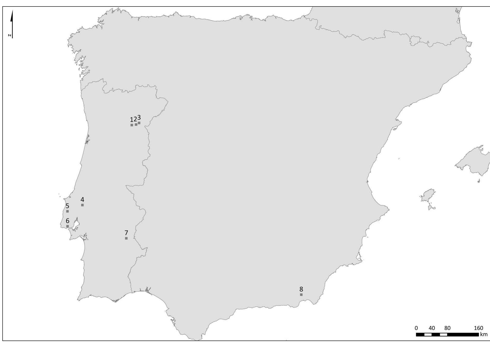 Map of the iberian peninsula showing the location of the