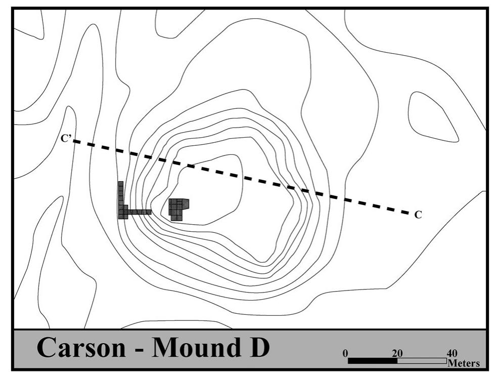 Mound d contour map (contour interval 1 m). exca- vation