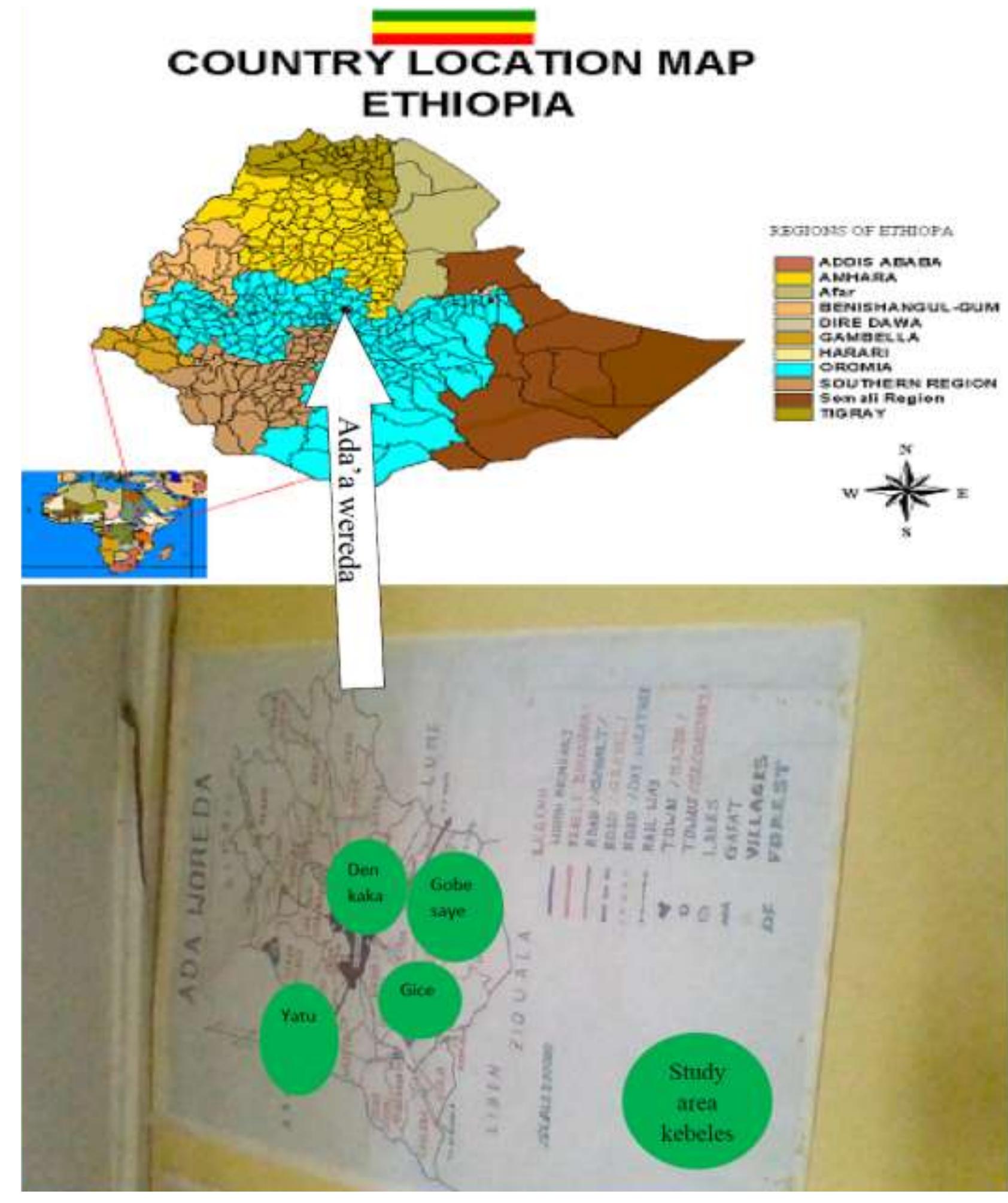 Map of the study area ada’a woreda from the country location