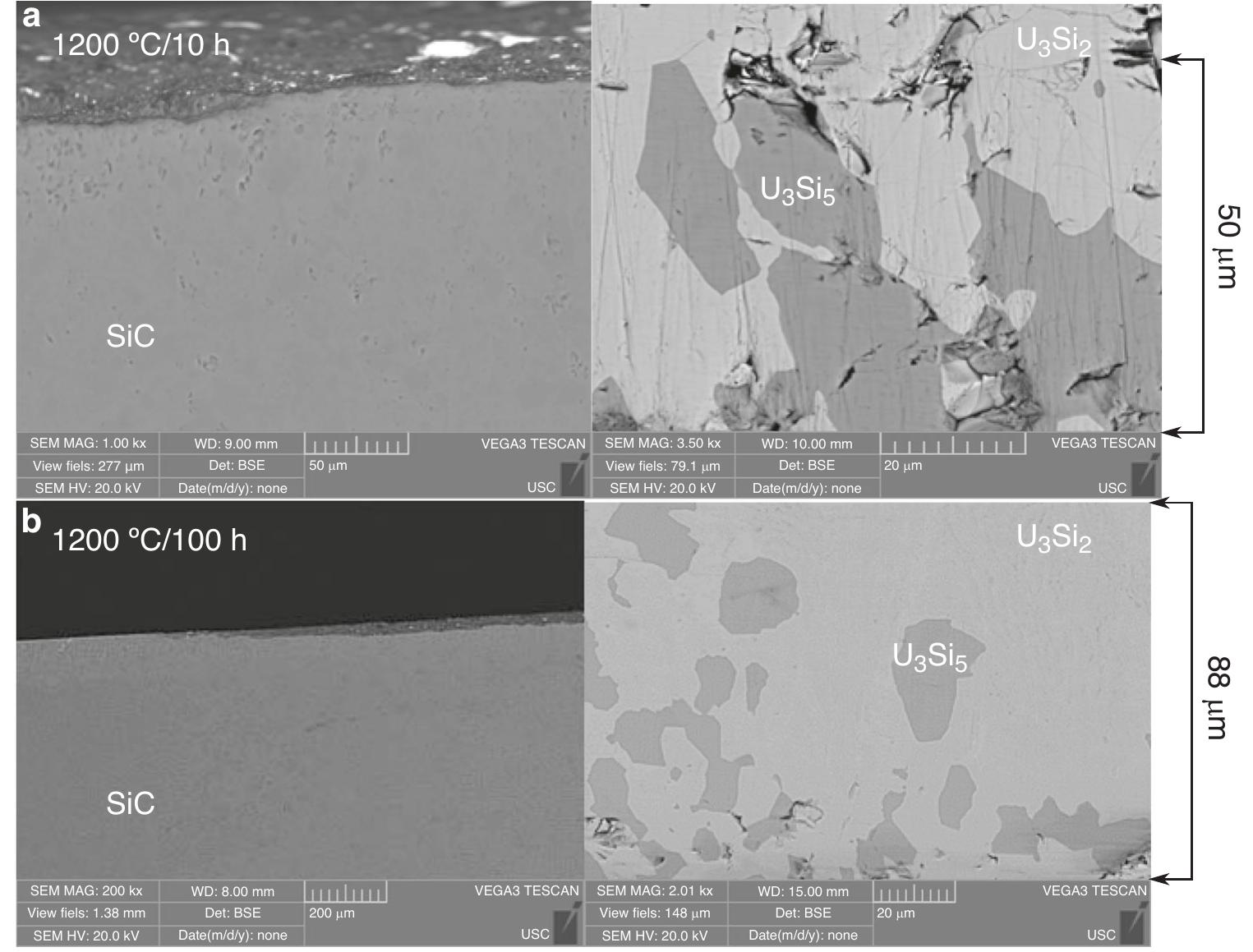 Sem analysis of u3siz and sic. polished cross-section of the