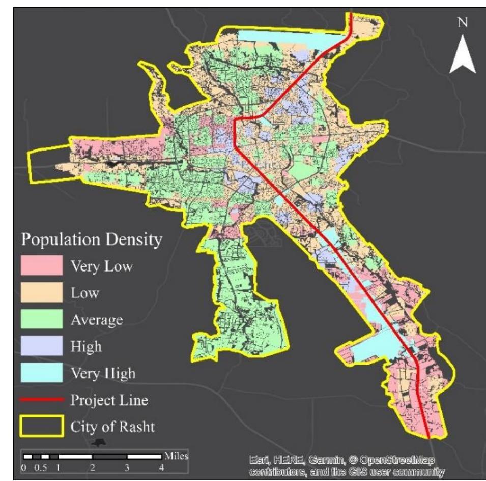 (a) population density map of rasht city population density