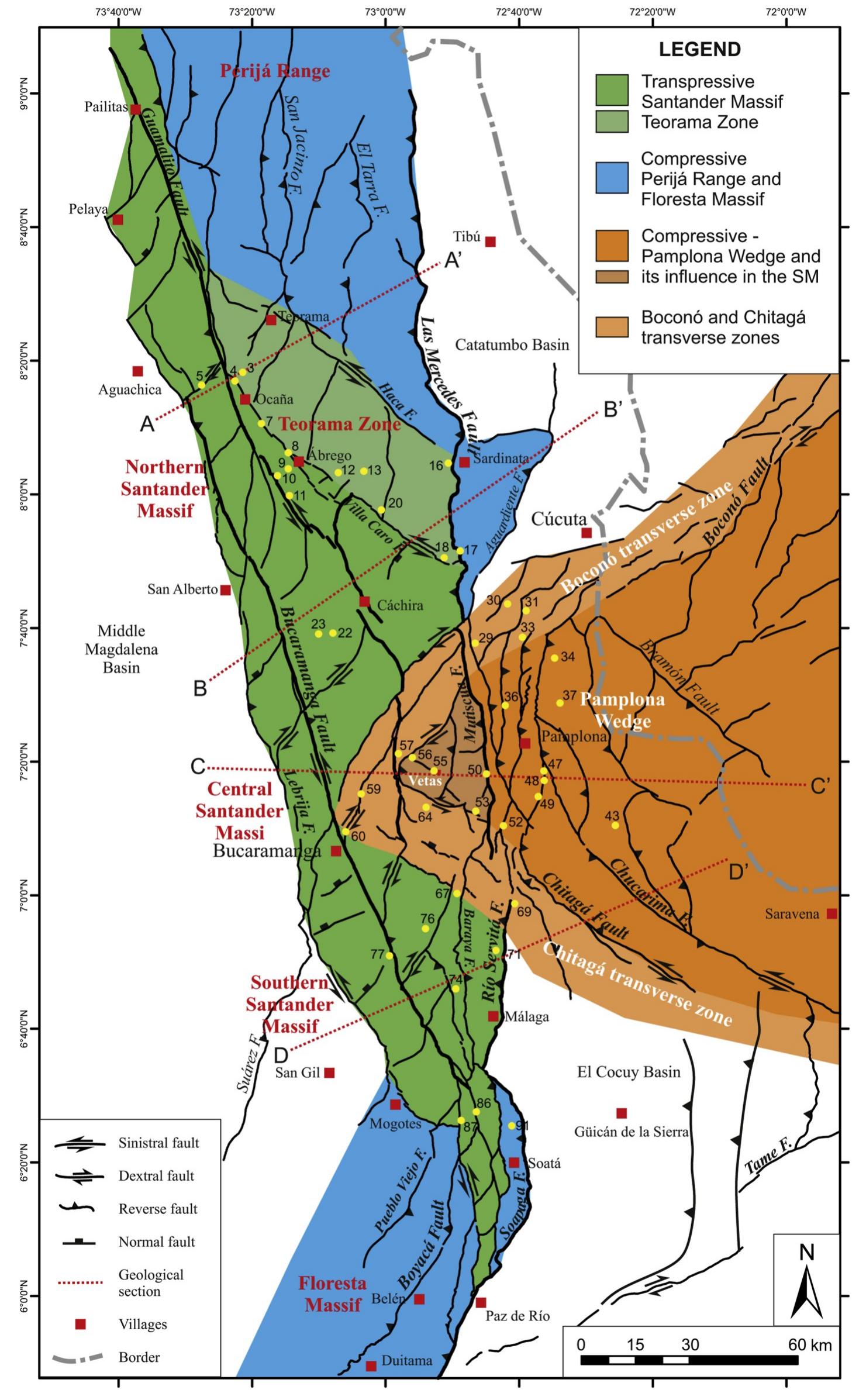Map of deformation zones and major structures. location of