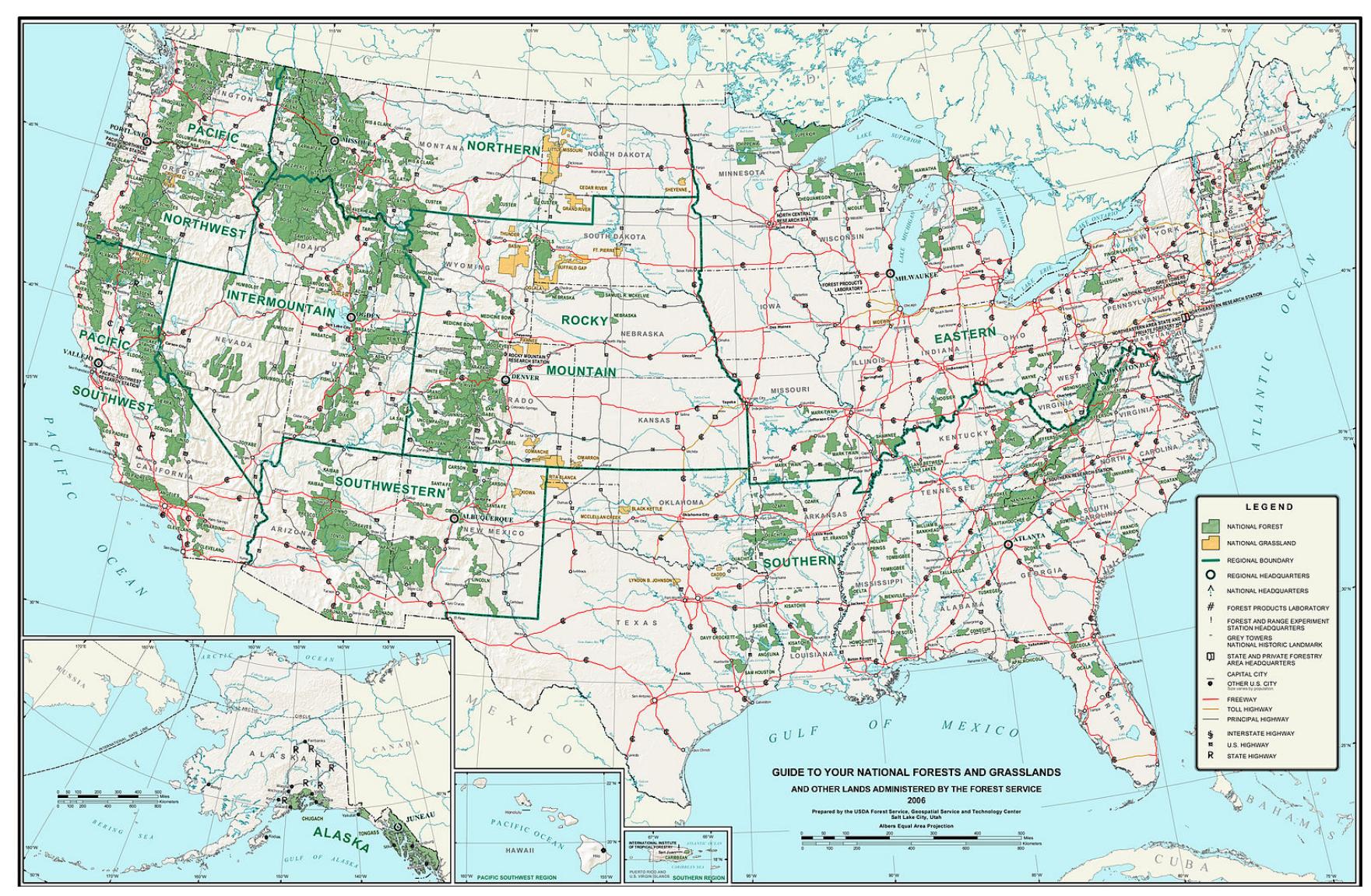 As shown in this usda map, the national forests and