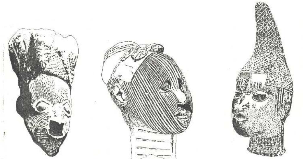 (left): nok terracotta human figure with scarification marks