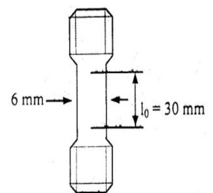 Standard round tensile specimen of 6 mm diameter and length