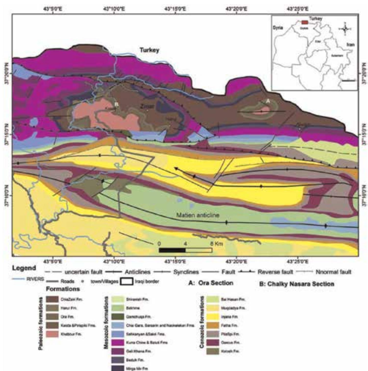 Se geological map of northern iraq showing the paleozoic