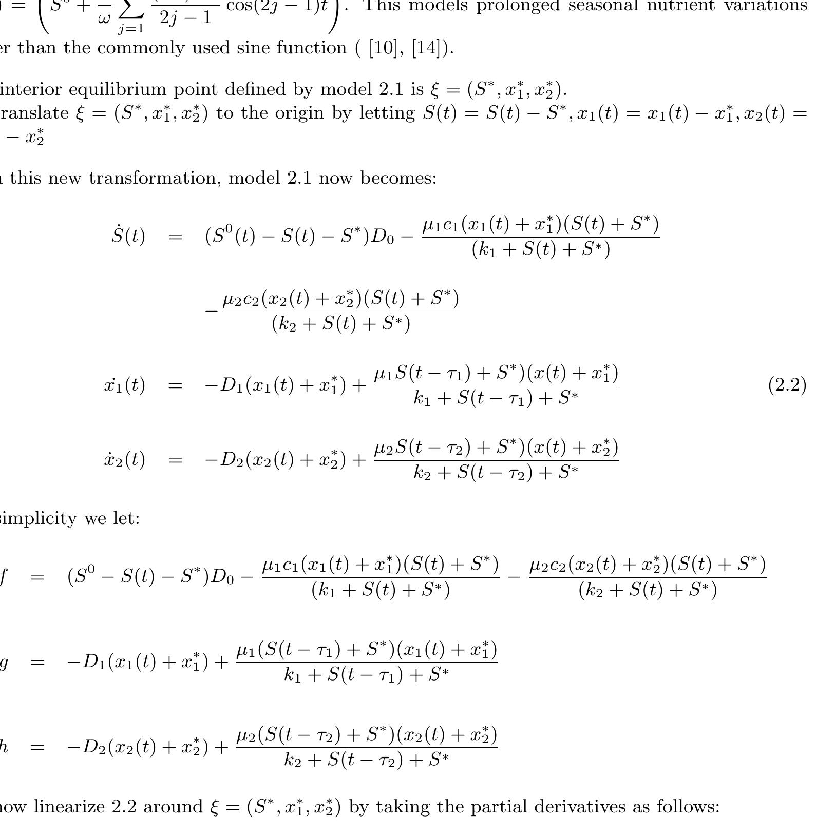 Table 1 - Hopf Bifurcation Analysis for a Two Species