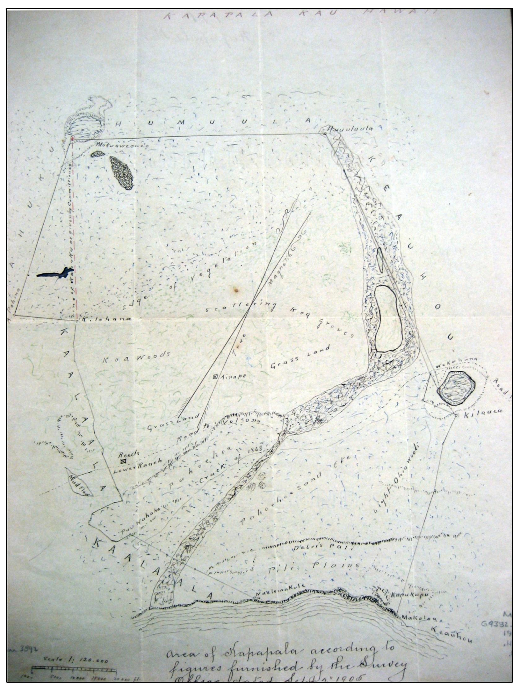 Map of kapapala, showing moku‘aweoweo and the surrounding
