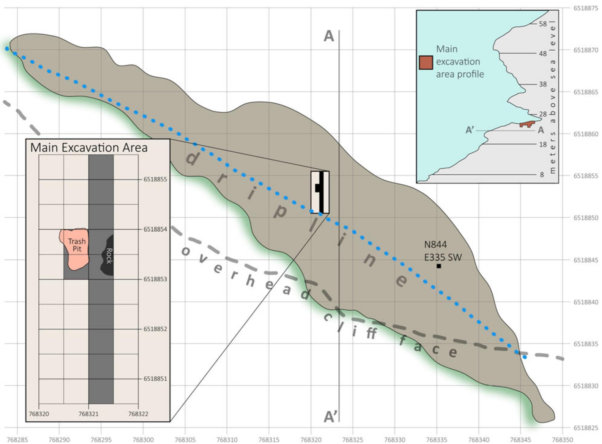 (color online) planimetric map of waterfall bluff. this