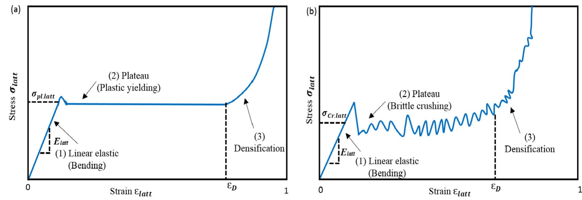 Typical schematic compressive stress — strain curves of