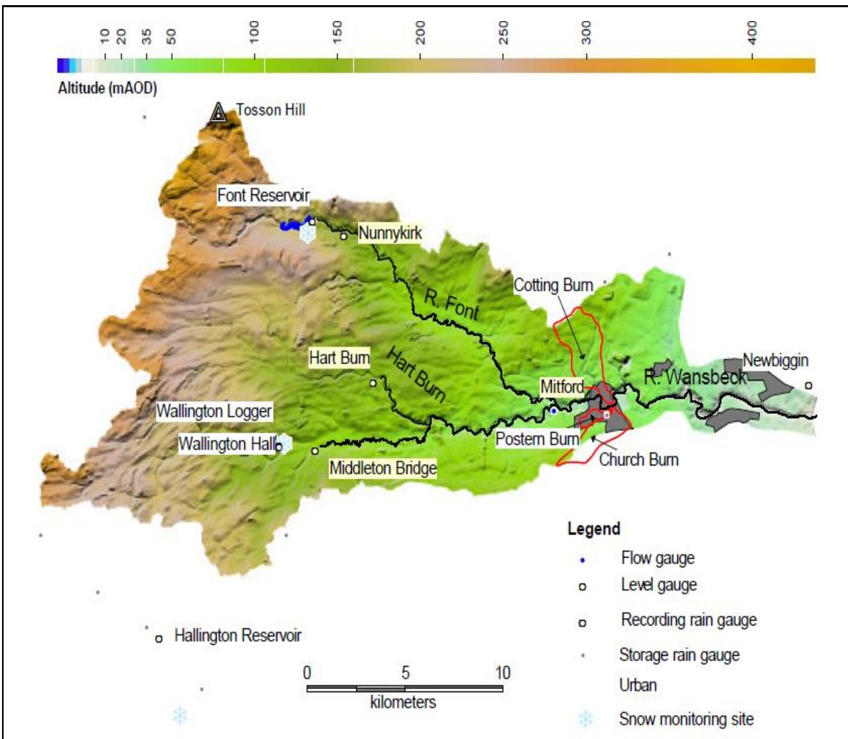 1- map of wansbeck catchment river has two main tributaries,
