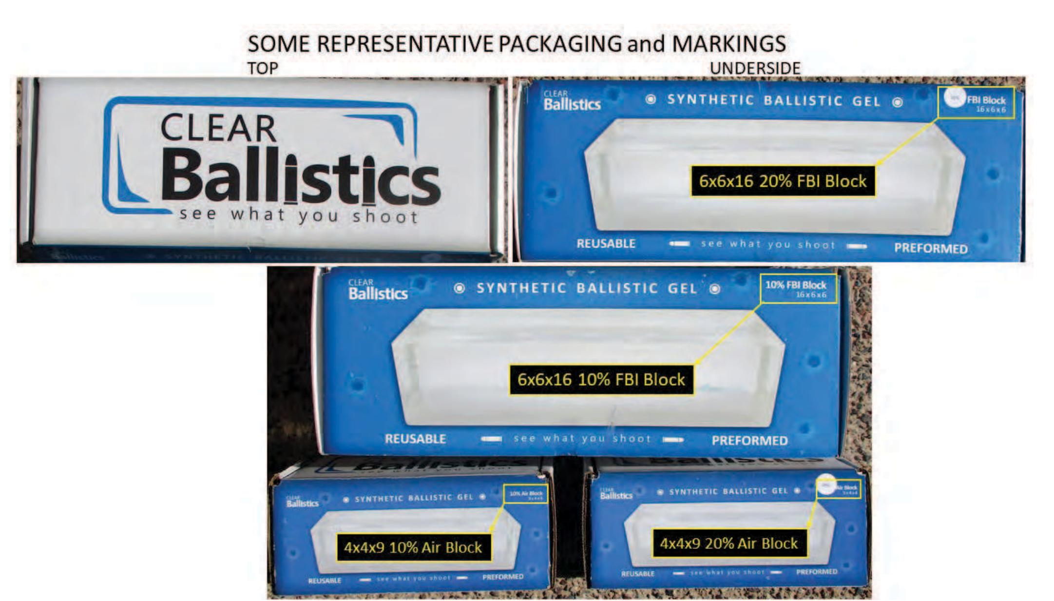 Representative packaging and markings for clear ballistics