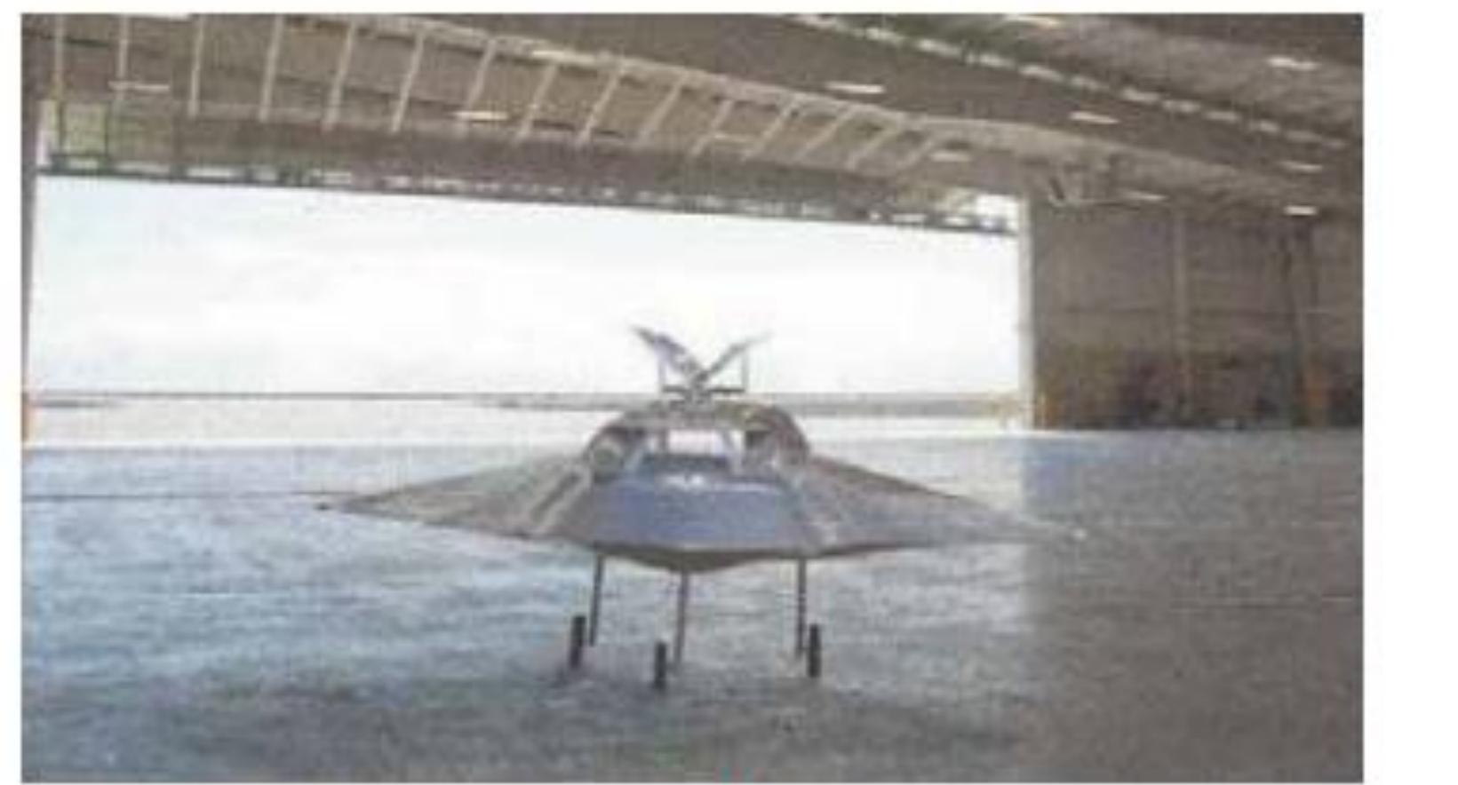 Artist's rendition of the bluebird i! uav in a hanga [note