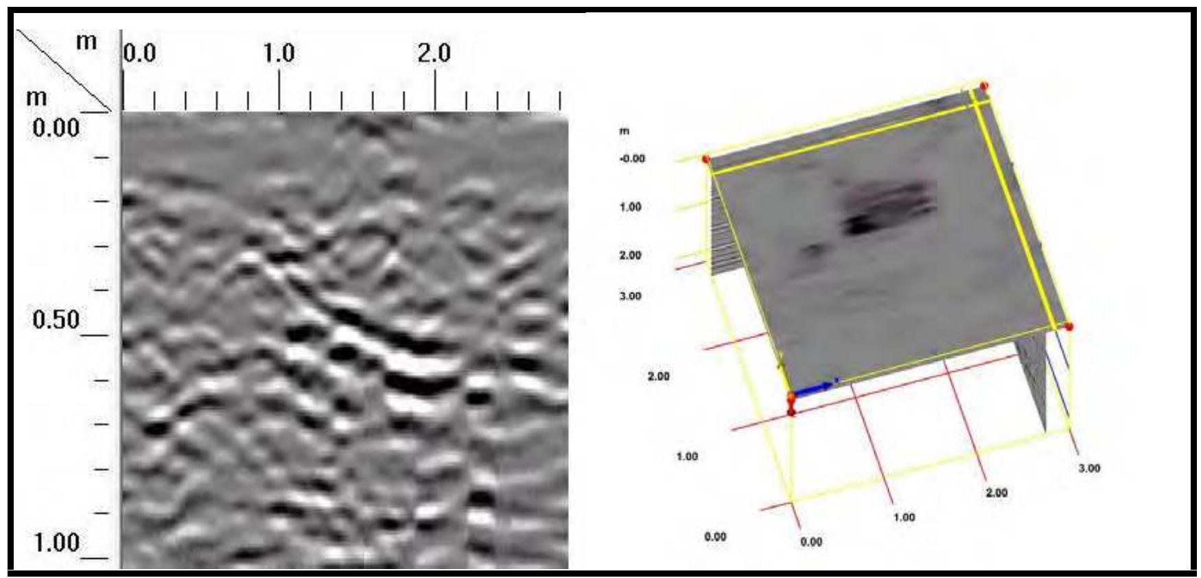 Gpr scan 8: feature 129, a burial, shown by the gpr scan in