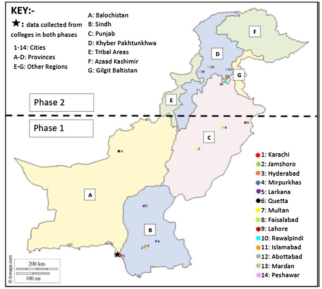 Map of pakistan illustrating areas of phase 1 and phase 2