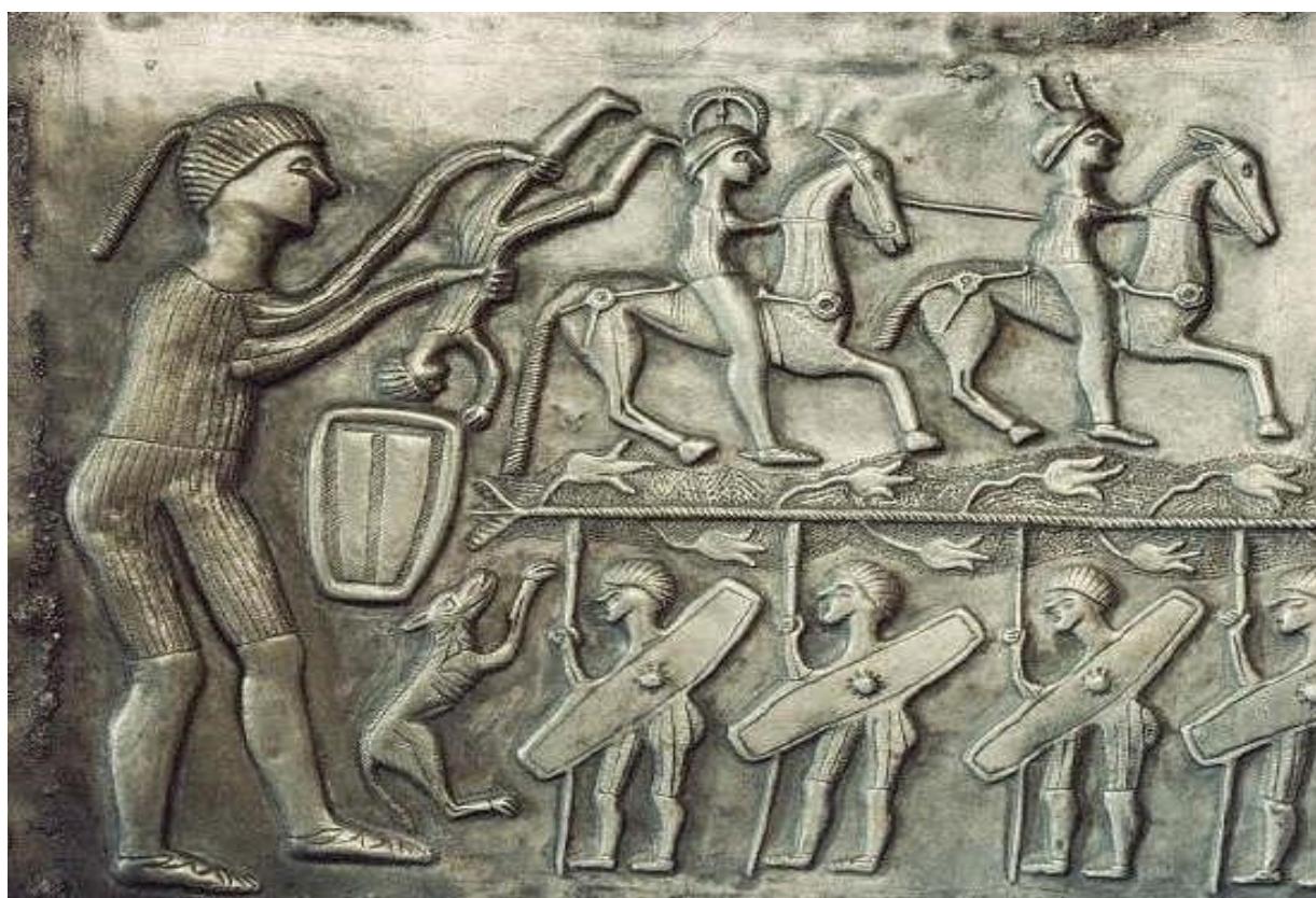 Detail from the gundustrup cauldron showing the warriors
