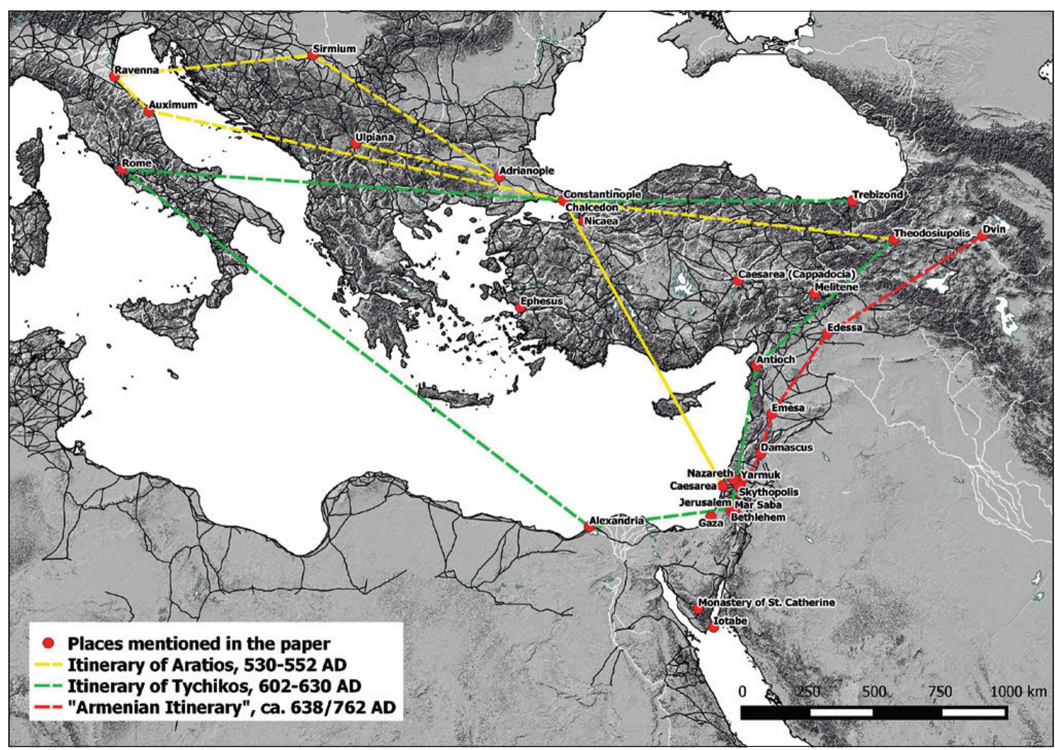 Map of localities and itineraries in the eastern