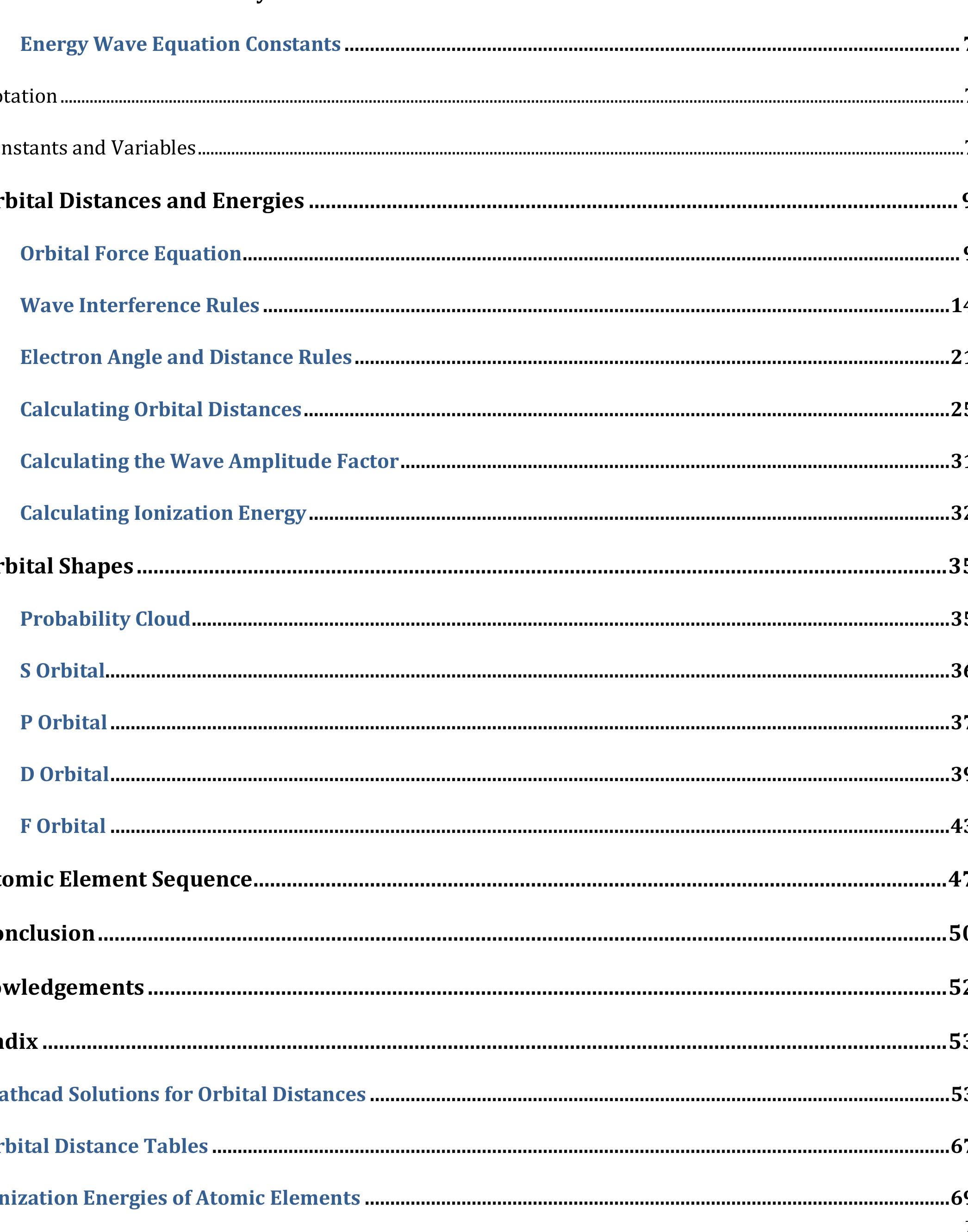 Table 1 - Atomic Orbitals: Explained and Derived by Energy