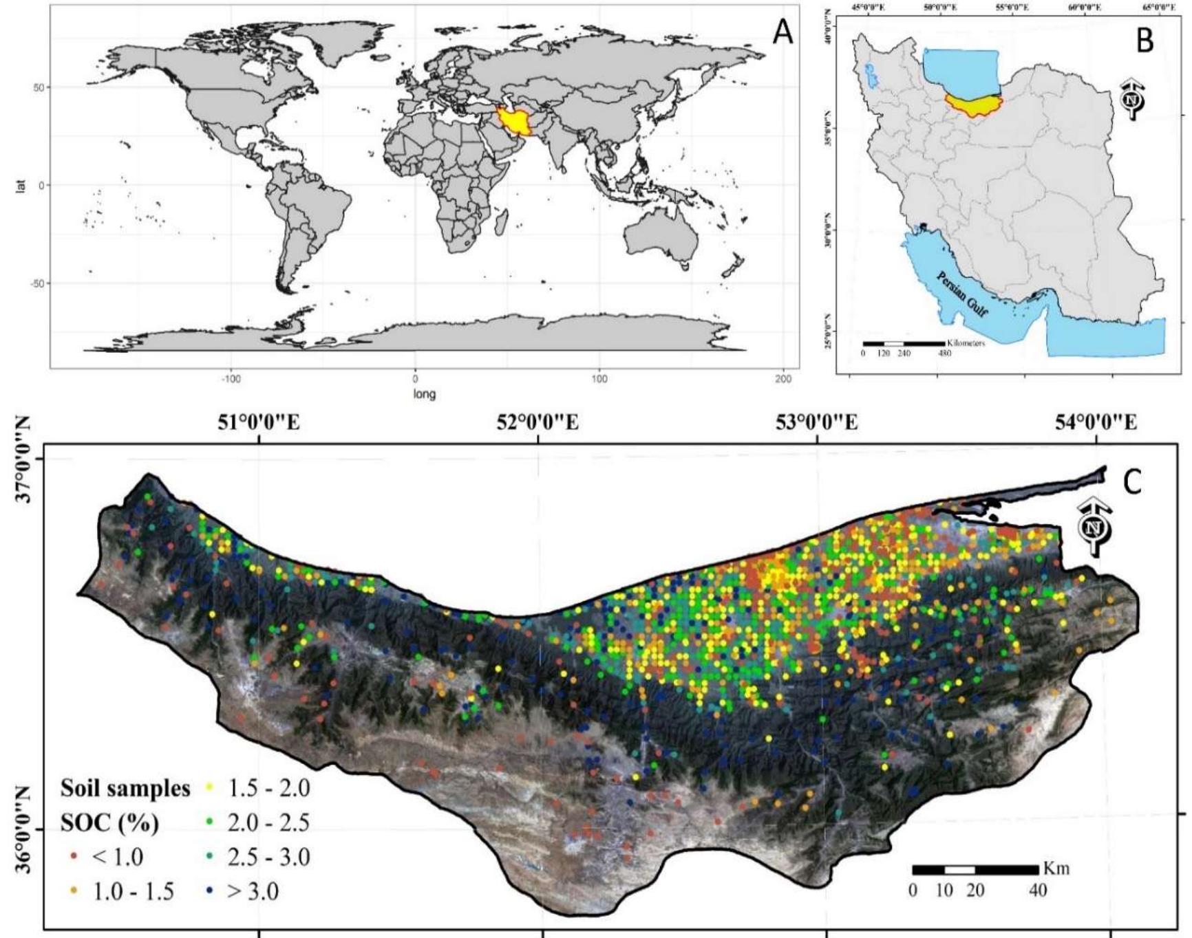 (a) geographical position of iran on the world map, (b)