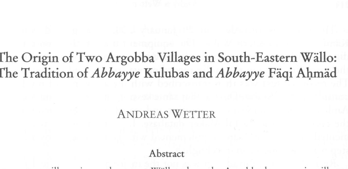 Figure 1 - The Origin of two Argobba Villages in