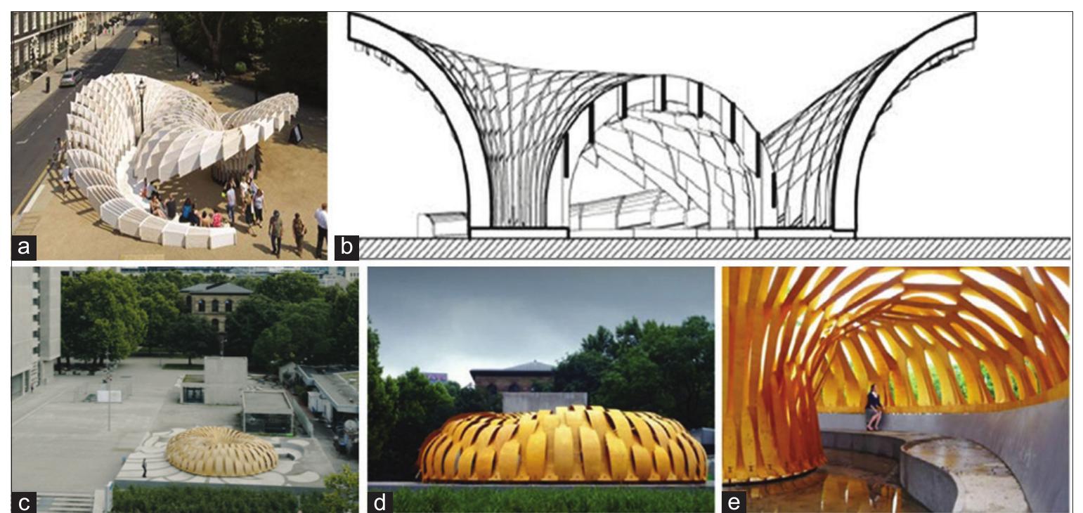 (a-e) floor plan and section, made by plywood panels