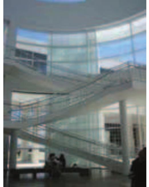 An interior view showing the articulation of glass walls to