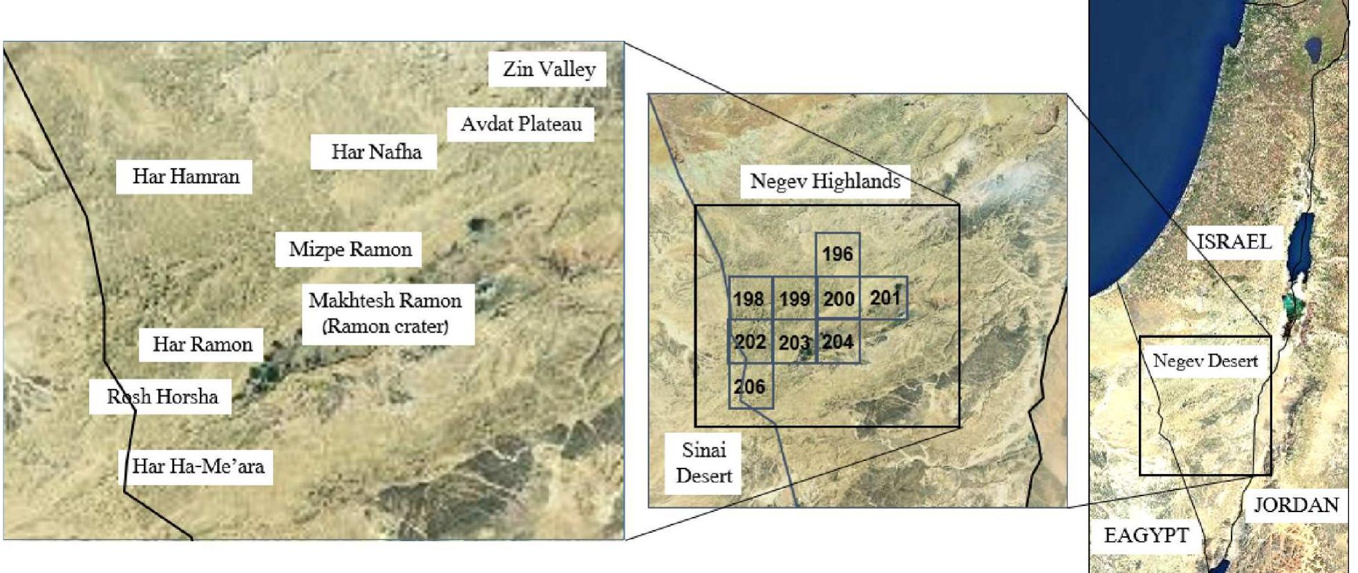 Map of israel (right); an enlarged map of the negev desert