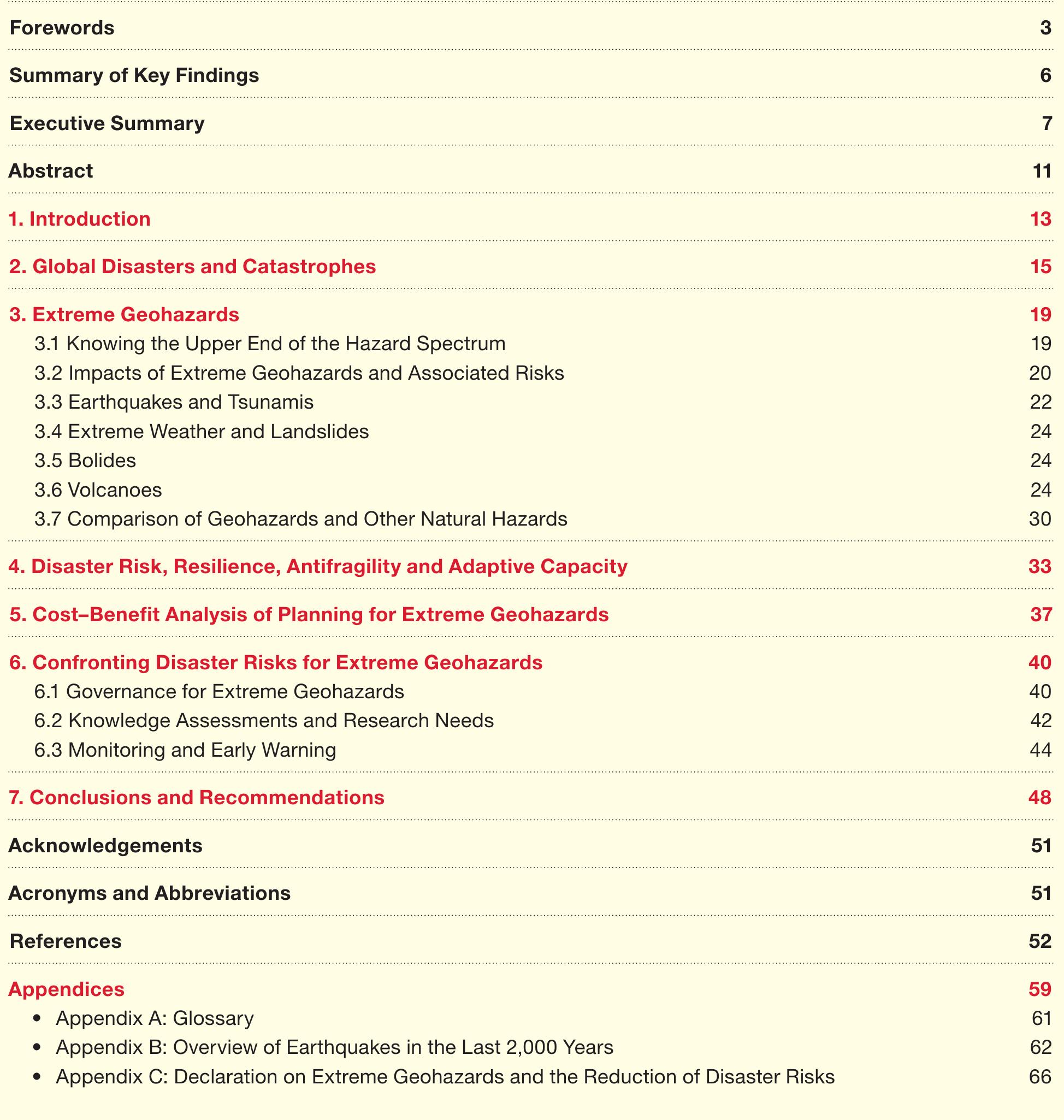Table 1 - Extreme Geohazards: Reducing the Disaster Risk and
