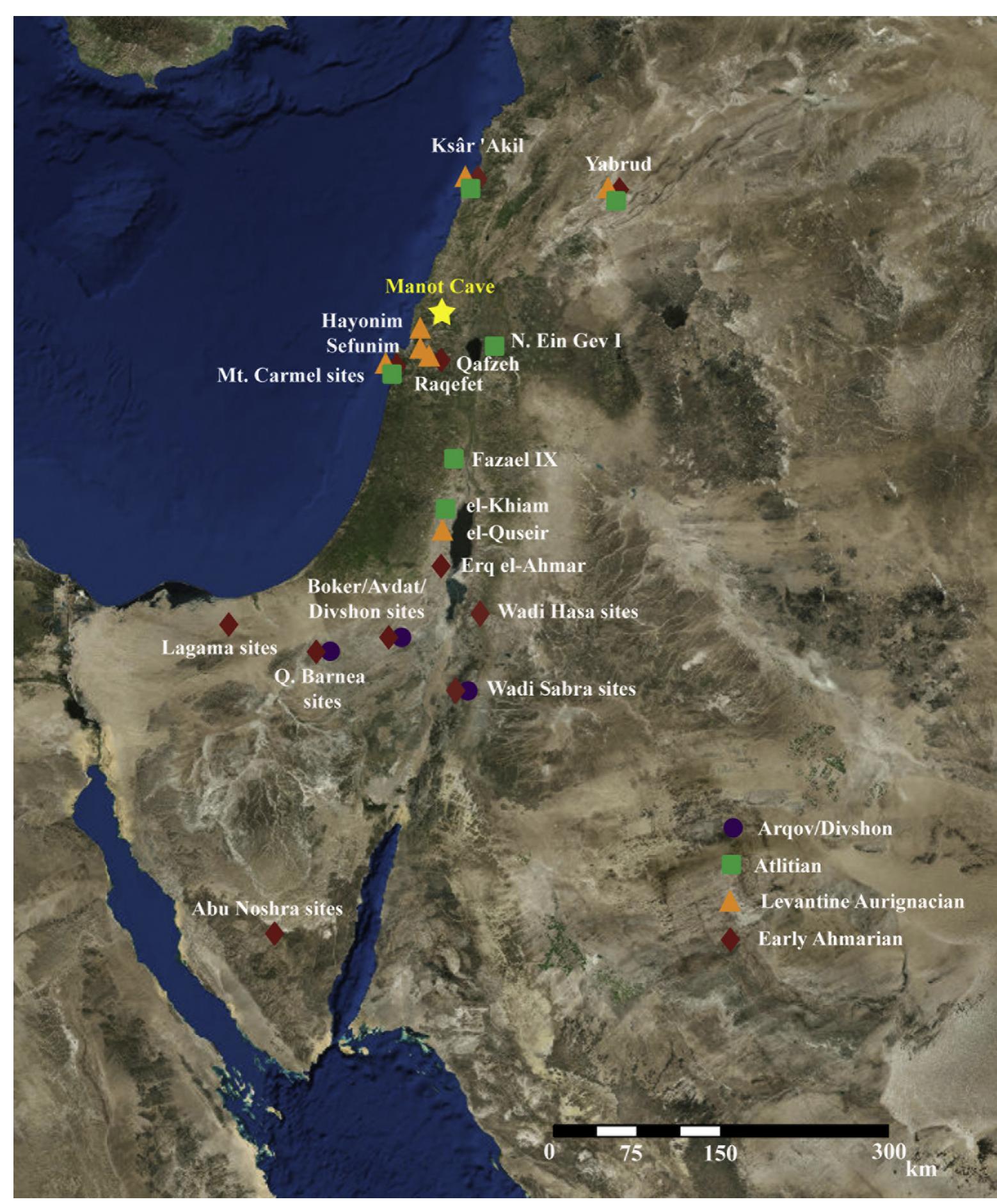A distribution map of eup sites in the southern levant.