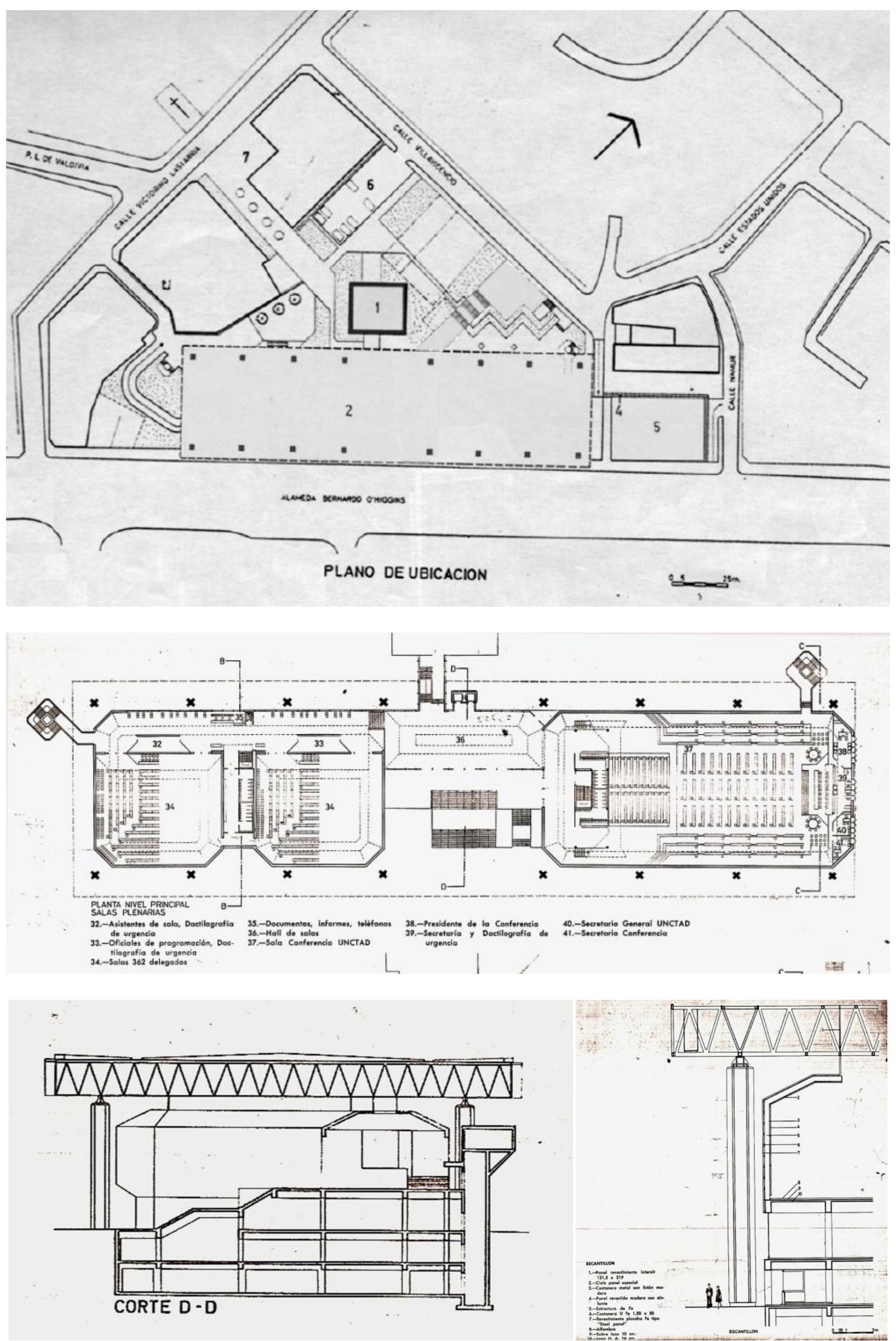 Site plan, first floor plan, cross section, and section