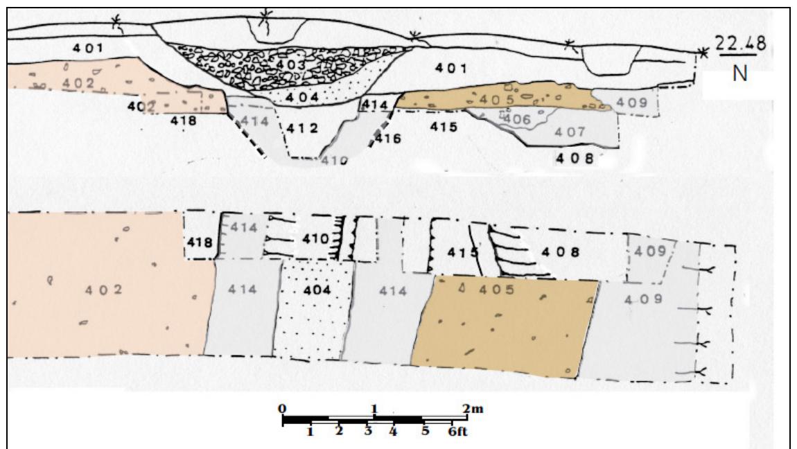 Plan and section of boundary features in trench 4.
