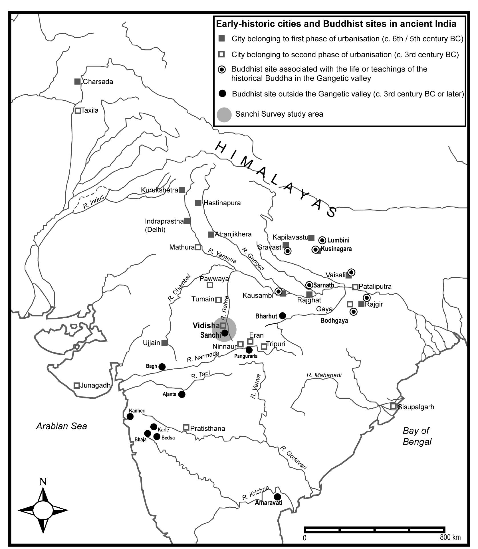 1. map of urban and buddhist sites in early historic india