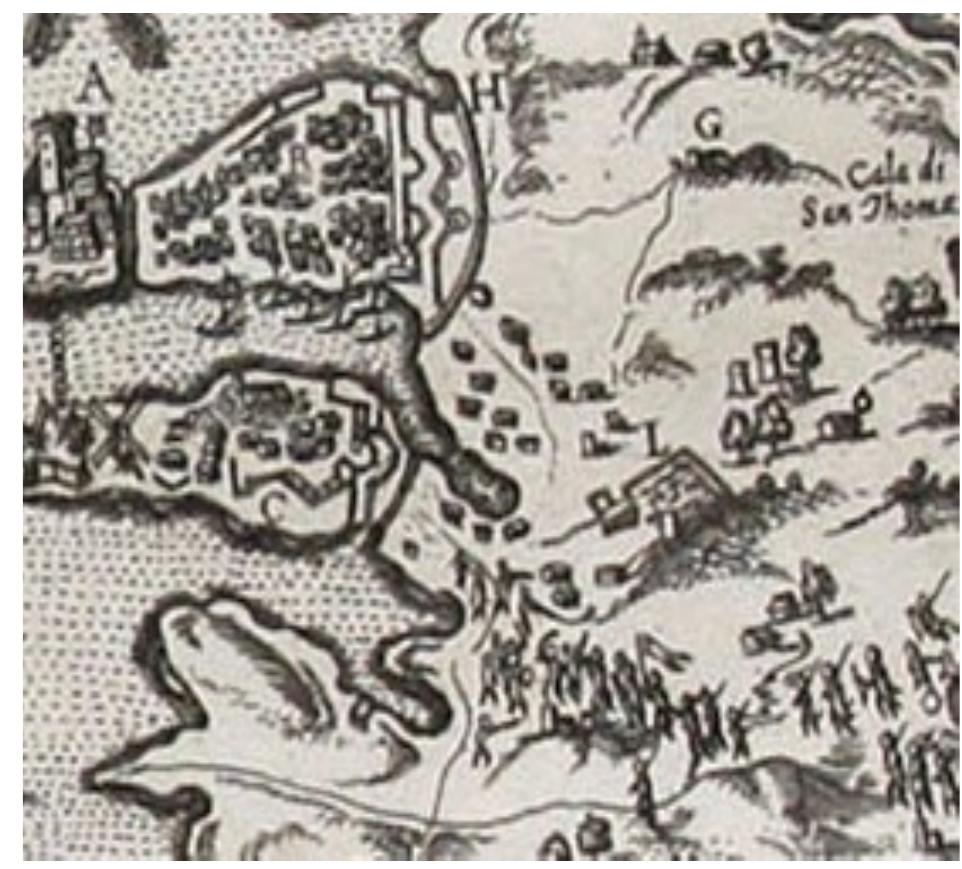 Detail of a. lafreri’s 1565 map of the siege of st. elmo in