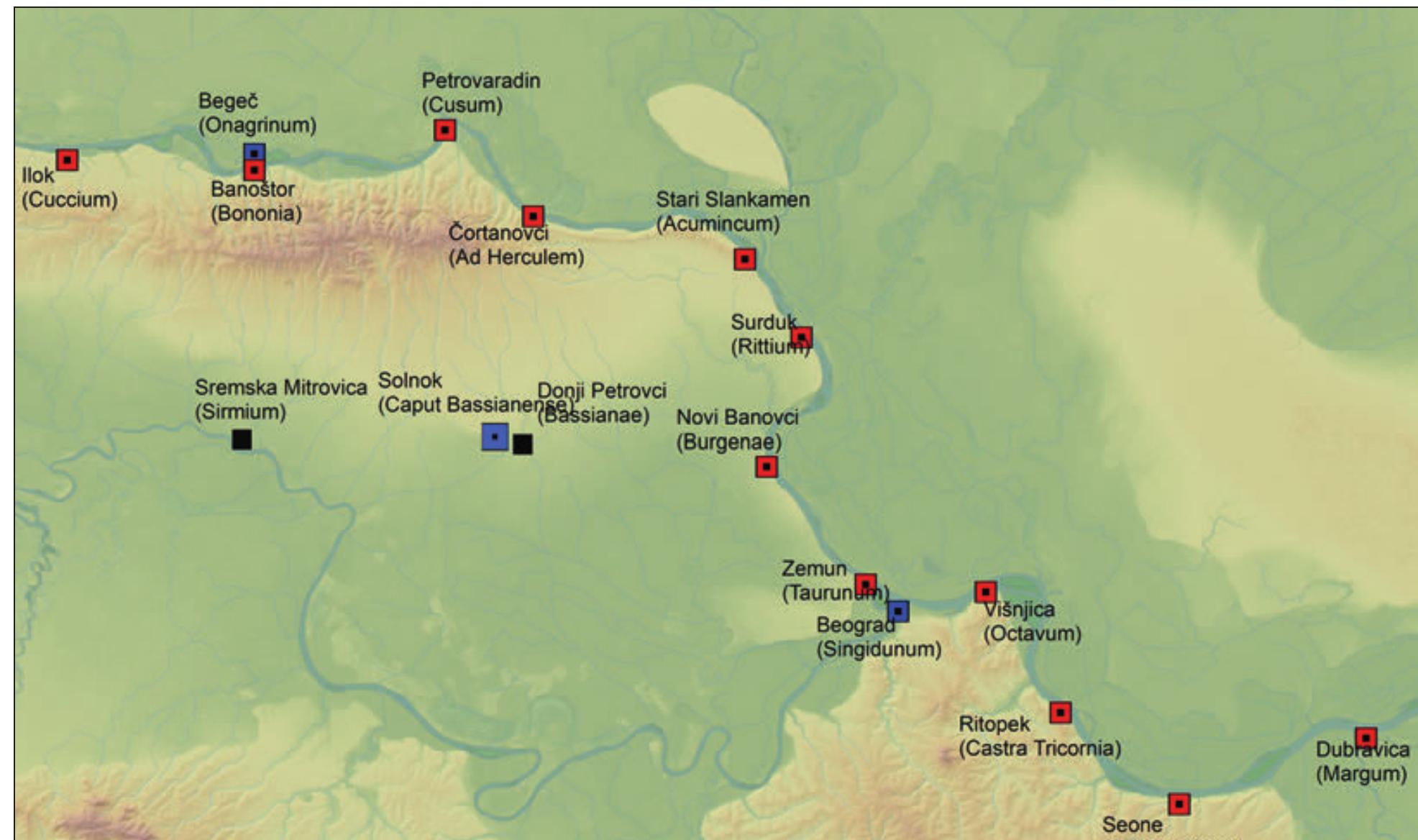 Map of roman fortifications in the middle danube region