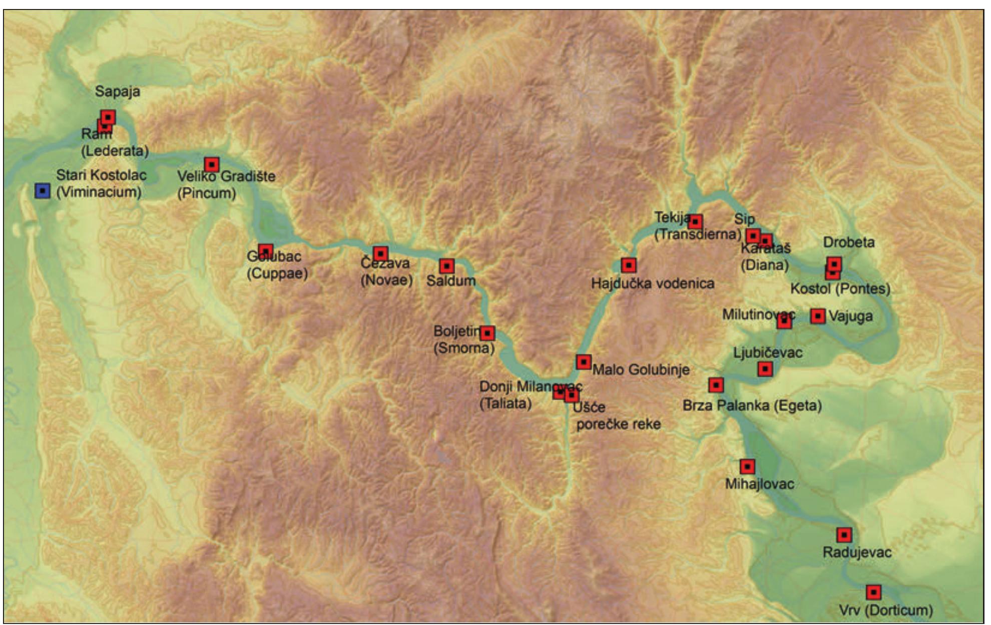 Map of roman fortifications in the middle danube region
