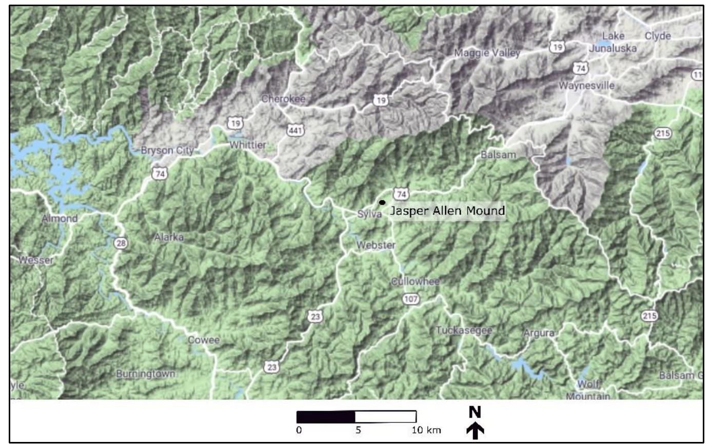 Map showing the approximate location of the jasper allen