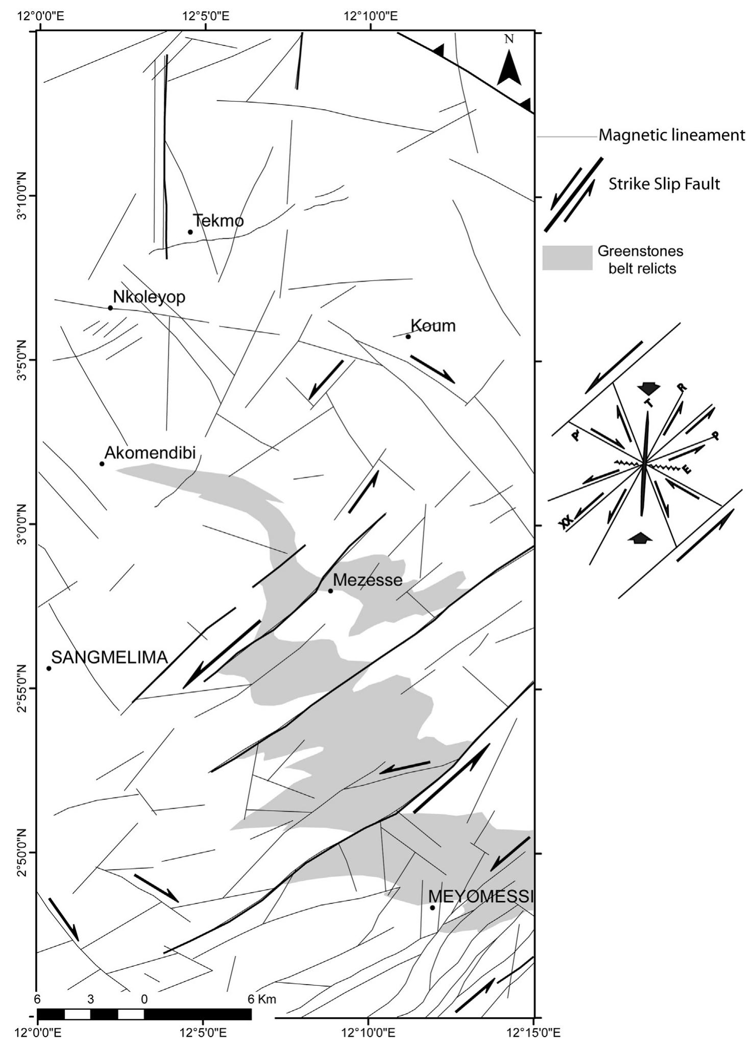 Tectonic map of the sangmelima and fractures associated with