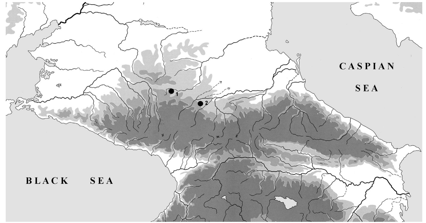 Geographical map of the caucasus showing the archaeological