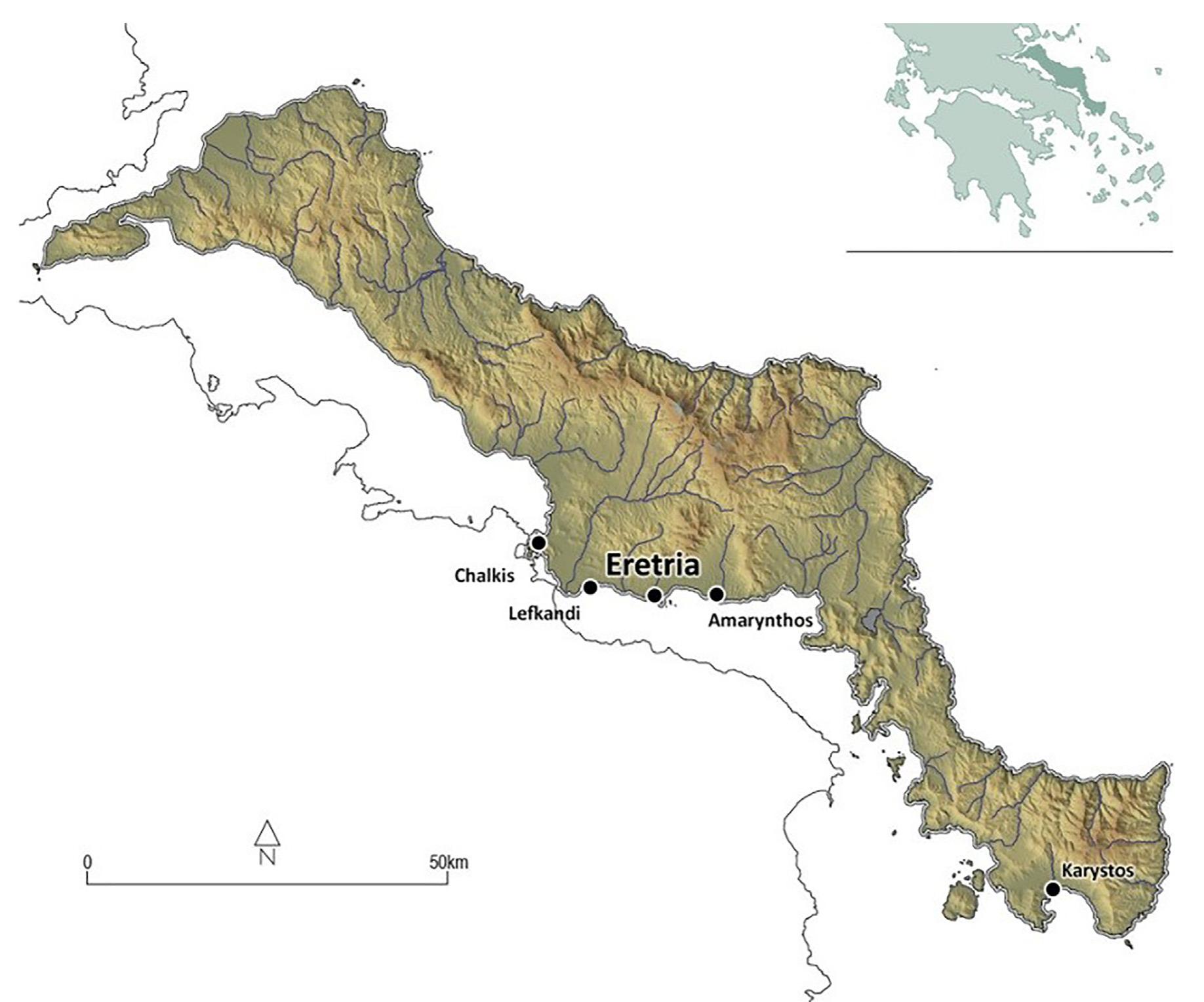Map of euboea with eretria among other important sites on