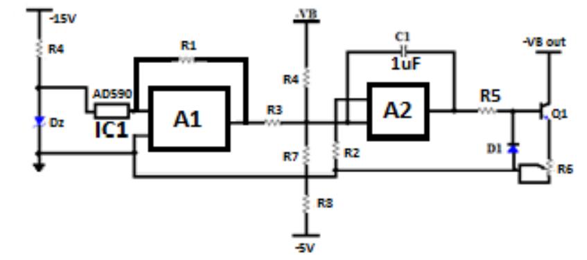 Schematic of temperature compensated bias supply for apd.