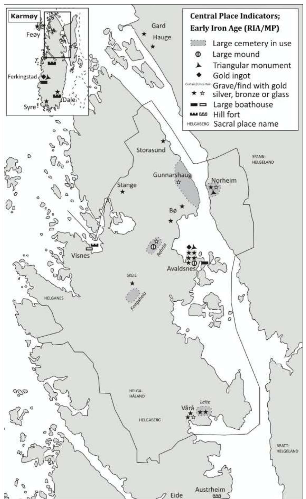 Map of the avaldsnes central place and its surrounding